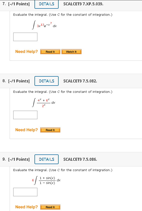 Solved 7. [-/1 Points] DETAILS SCALCET9 7.XP.5.039. Evaluate | Chegg.com