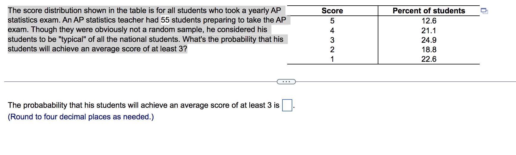 Solved The score distribution shown in the table is for all | Chegg.com