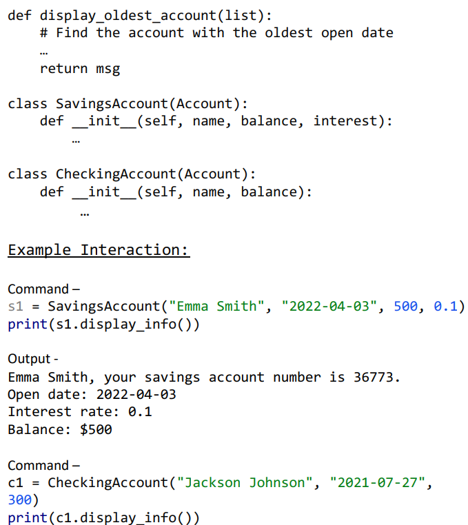 Solved The Account class is a superclass (base class). | Chegg.com