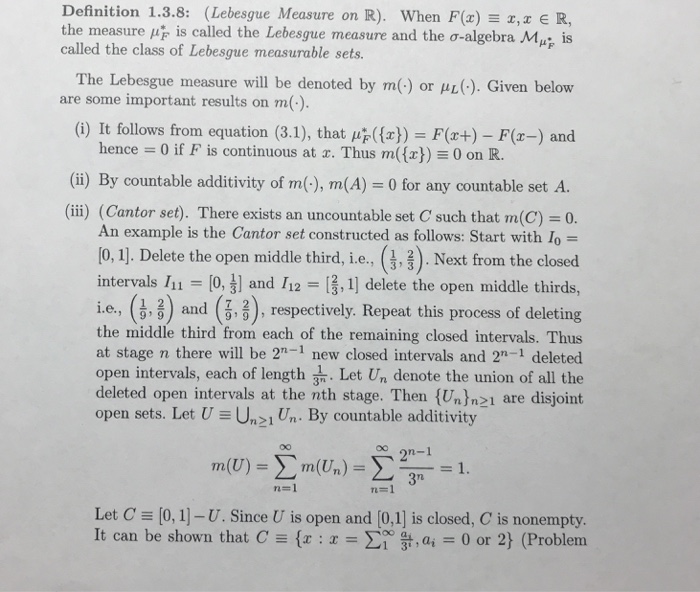 Solved (d) (5 pts) Consider the Cantor set C defined on page | Chegg.com