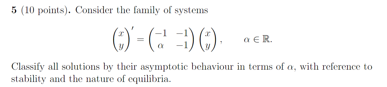 Solved 5 (10 points). Consider the family of systems | Chegg.com