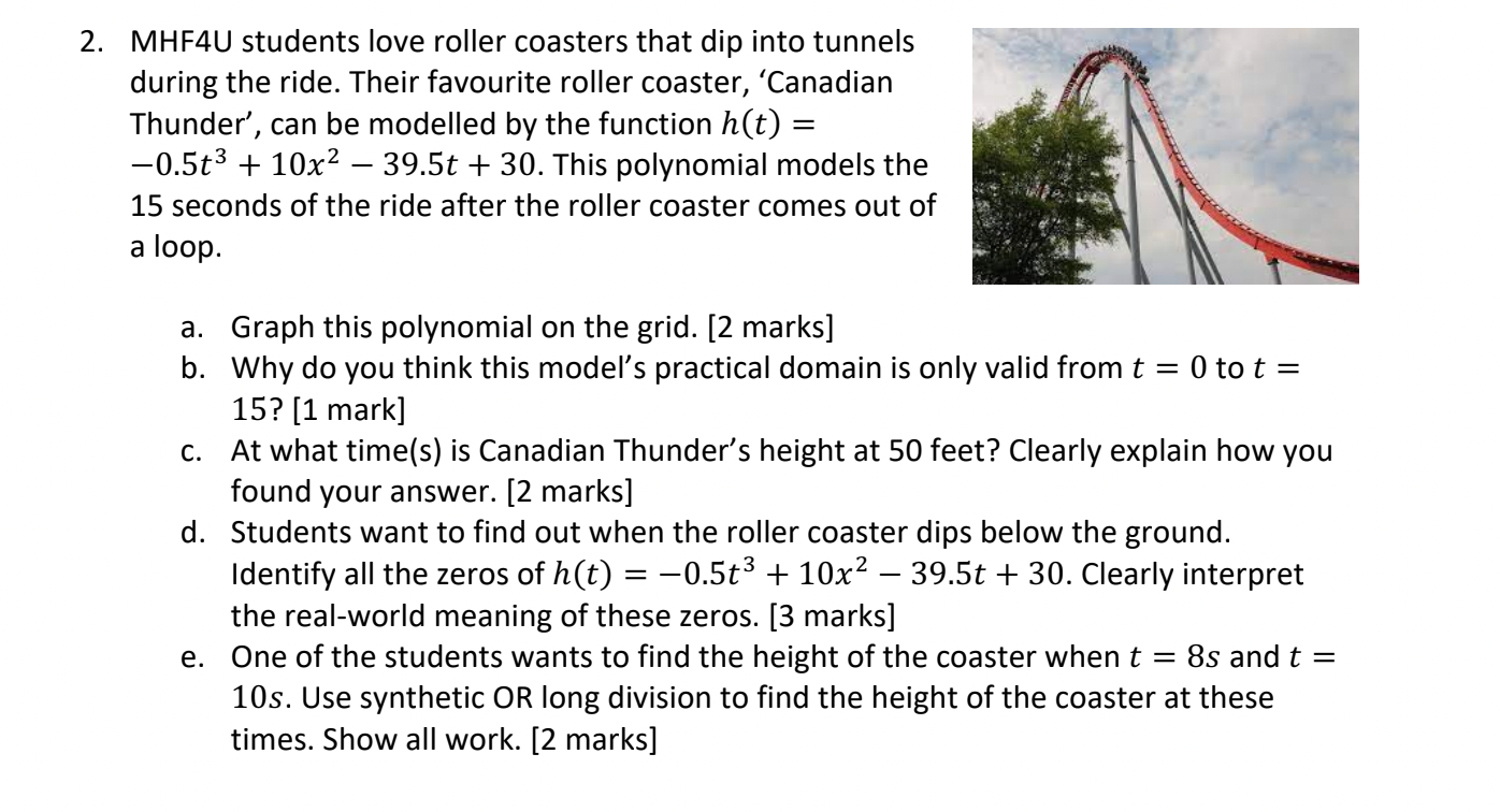Solved 1 2. MHF4U students love roller coasters that dip | Chegg.com