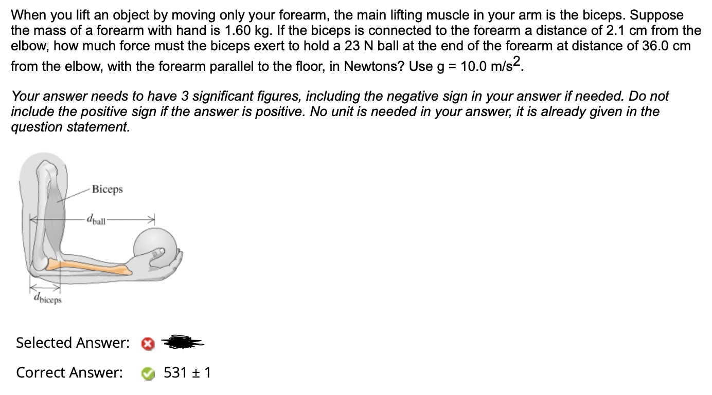 When you lift an object by moving only your forearm, | Chegg.com
