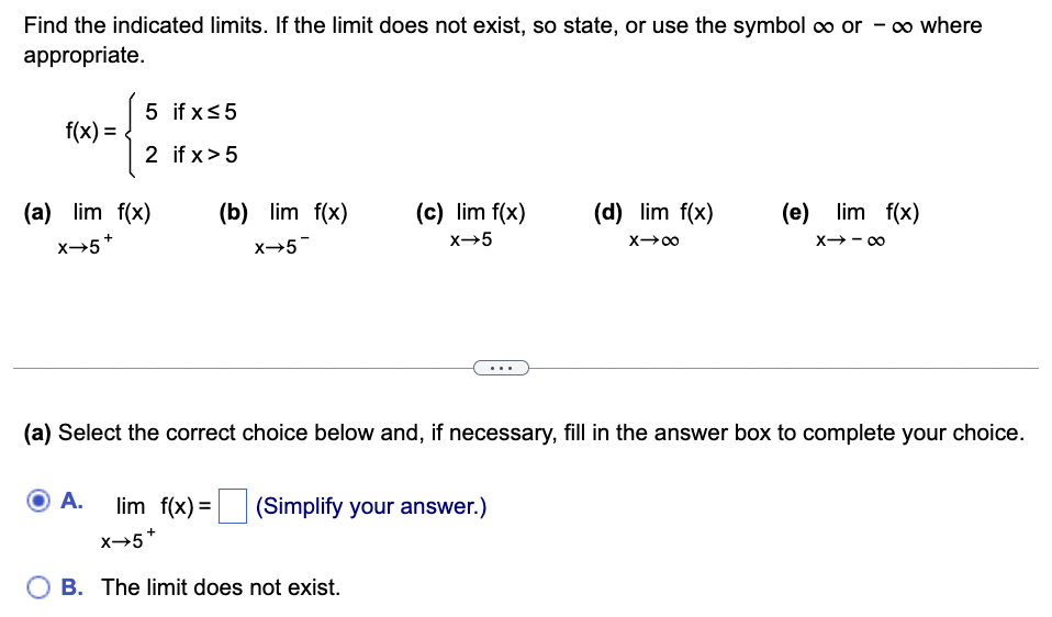 Solved Find the indicated limits. If the limit does not | Chegg.com