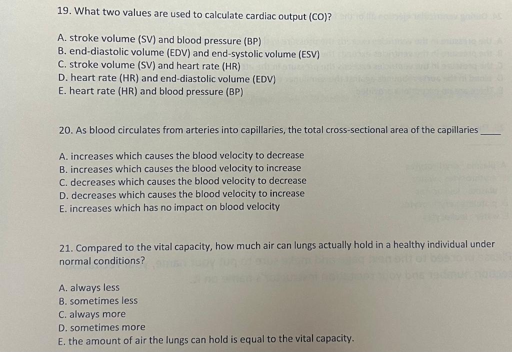 Solved 19. What two values are used to calculate cardiac | Chegg.com