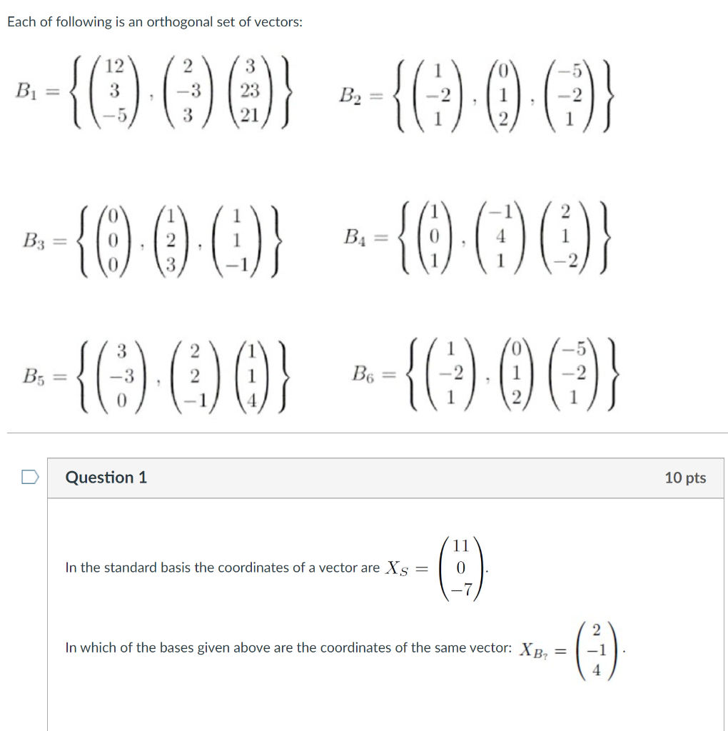 Each of following is an orthogonal set of vectors: 2 | Chegg.com