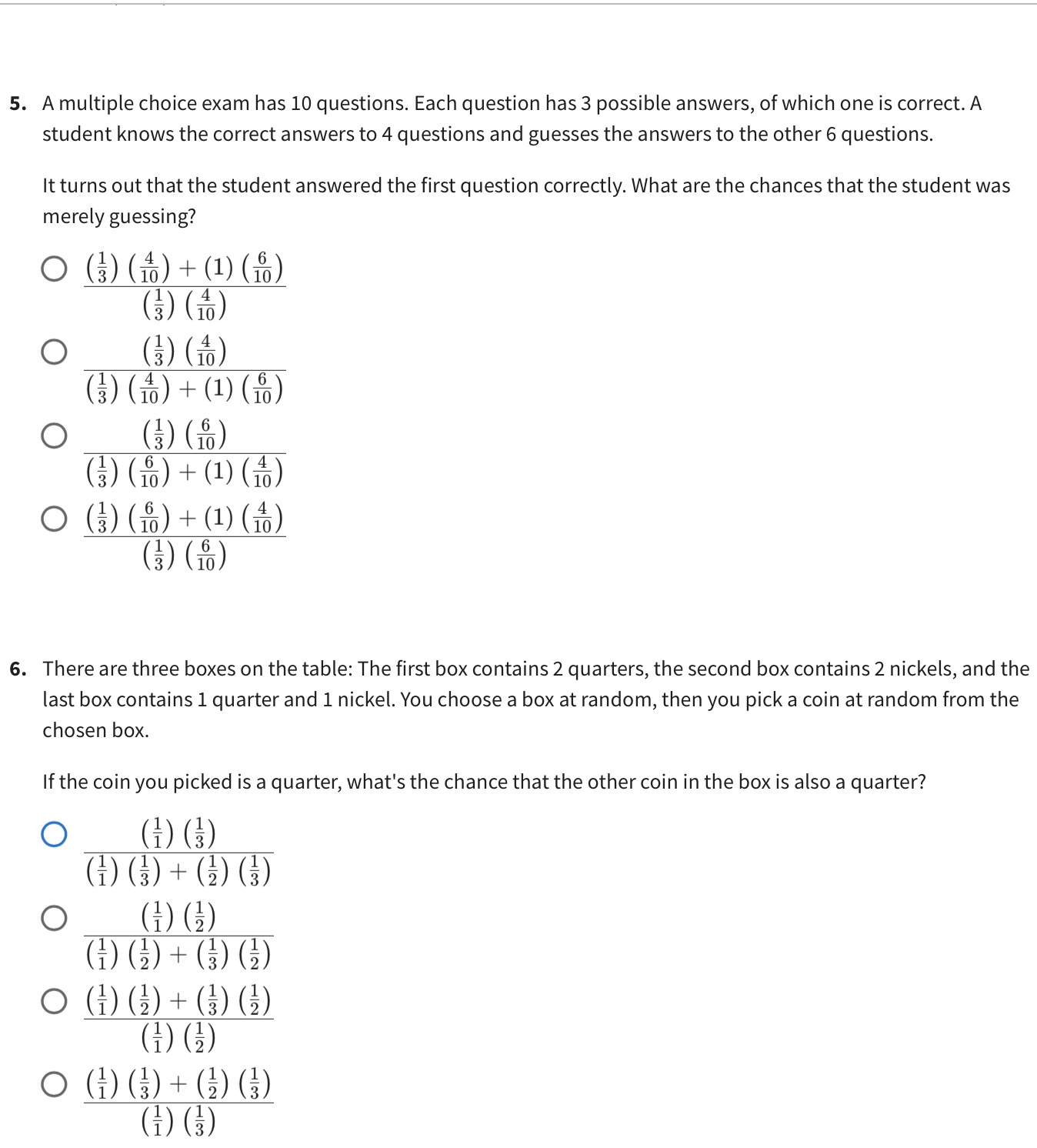 Solved 5. A multiple choice exam has 10 questions. Each | Chegg.com