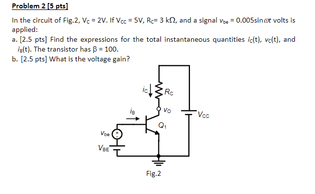 Solved In the circuit of Fig.2, Vc-2V. If Vcc 5V, Rc 3 k2, | Chegg.com