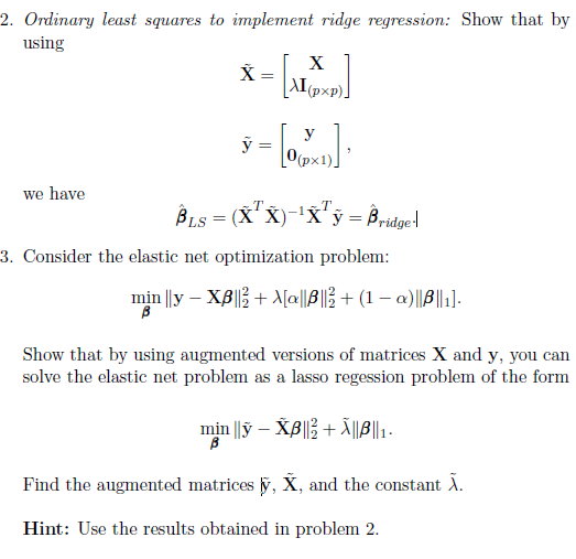 Solved Consider the elastic net optimization | Chegg.com