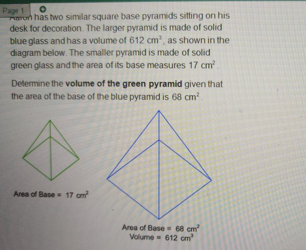 Solved Page 1 arom has two similar square base pyramids | Chegg.com