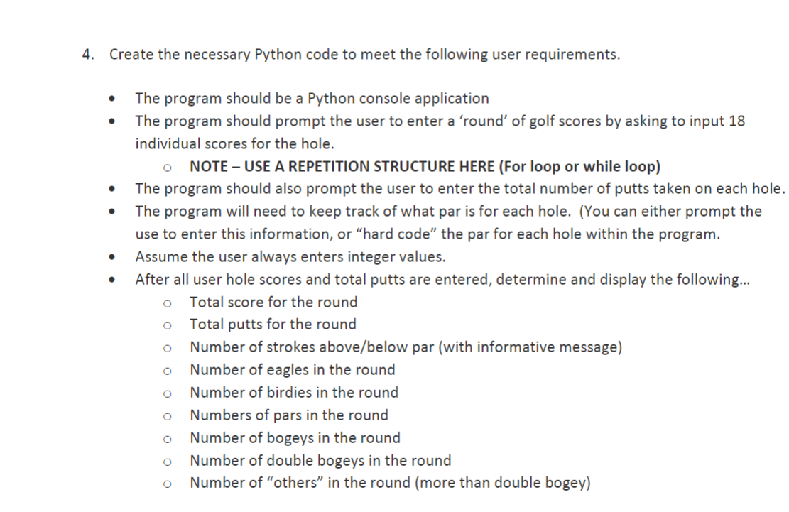 Solved Create the necessary Python code to meet the | Chegg.com