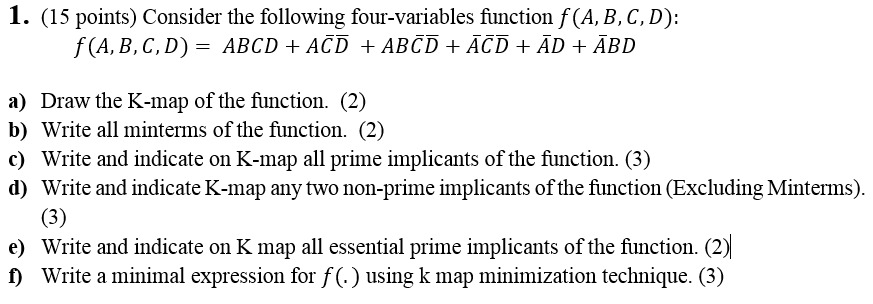 Solved 1. (15 points) Consider the following four-variables | Chegg.com