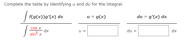 Solved Complete the table by identifying u and du for the | Chegg.com