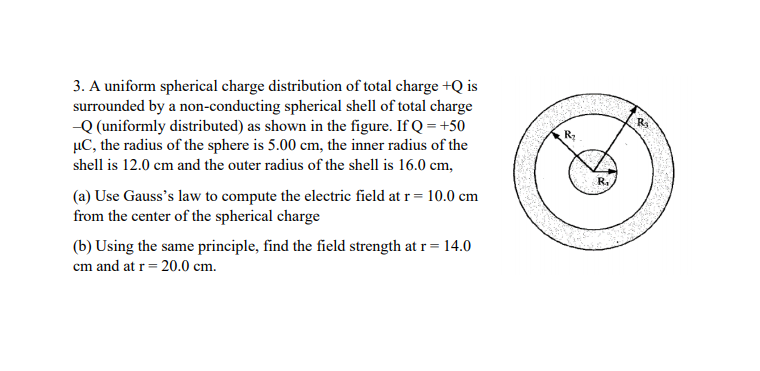 Solved R R 3. A uniform spherical charge distribution of | Chegg.com