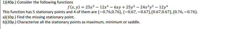 Solved 1)(40p.) ﻿Consider the followig functions f(x, | Chegg.com