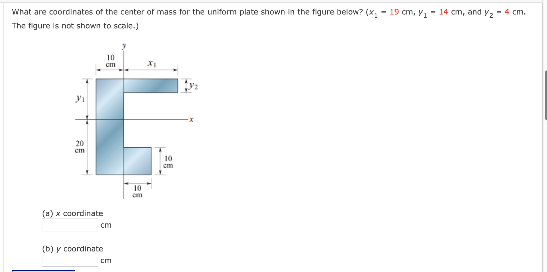 Solved = 19 cm, Y1 = 14 cm, and y2 = 4 cm. = What are | Chegg.com