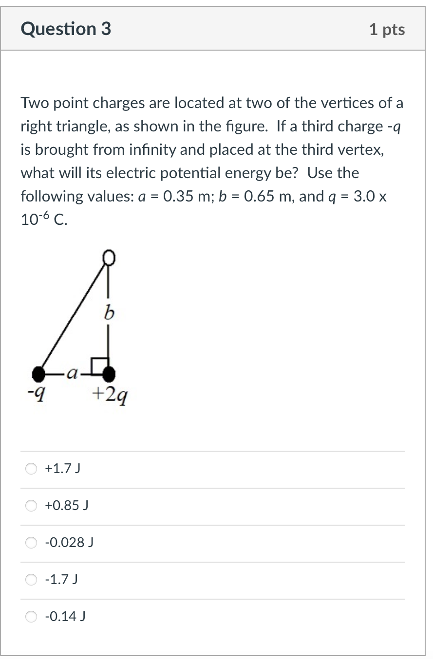 Solved Two point charges are located at two of the vertices | Chegg.com