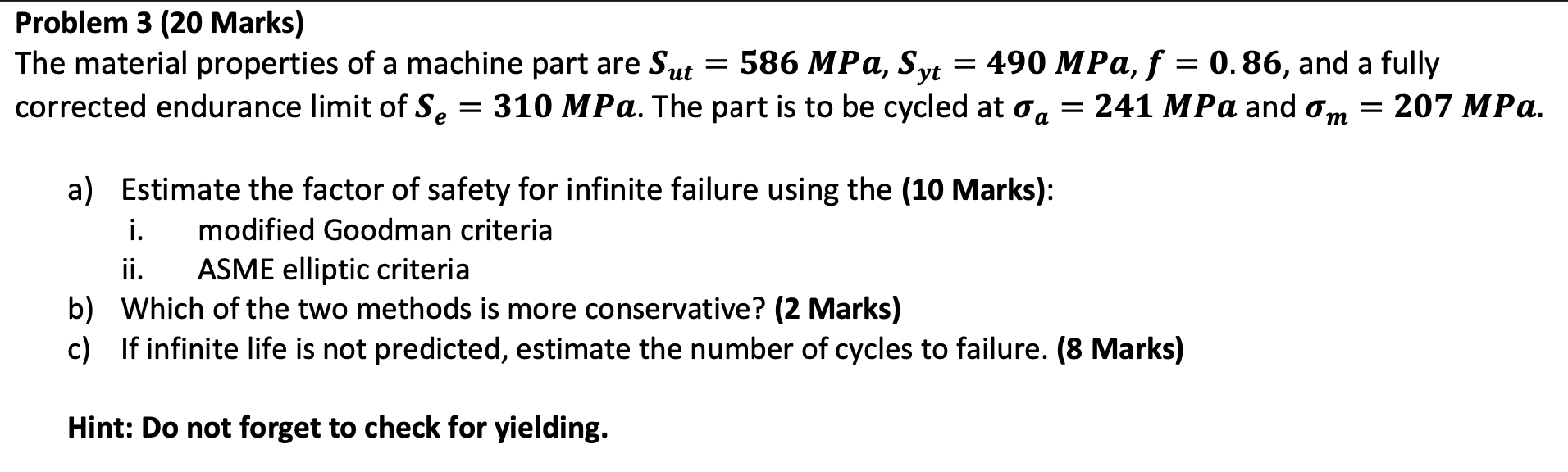 Solved Problem 3 (20 Marks) The material properties of a | Chegg.com
