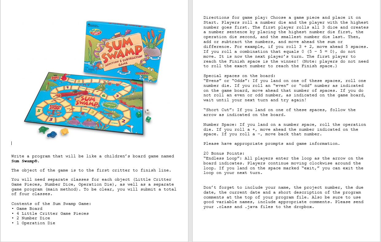 Alle SSUM SWAMP Directions for game play: Choose a | Chegg.com