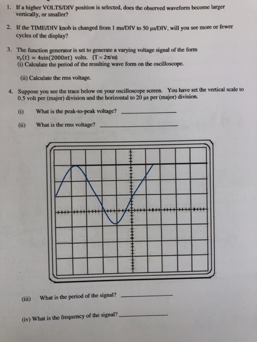Solved 1. If a higher VOLTS/DIV position is selected, does | Chegg.com