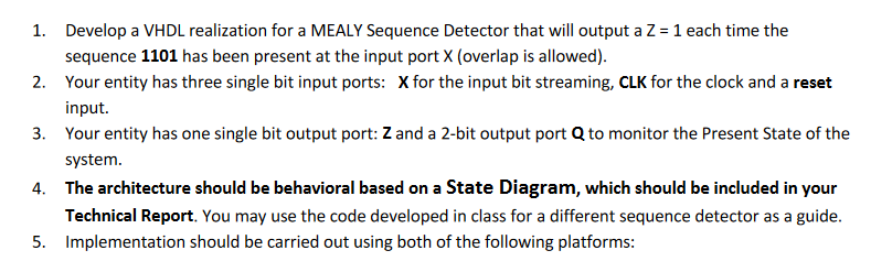 1. Develop a VHDL realization for a MEALY Sequence | Chegg.com