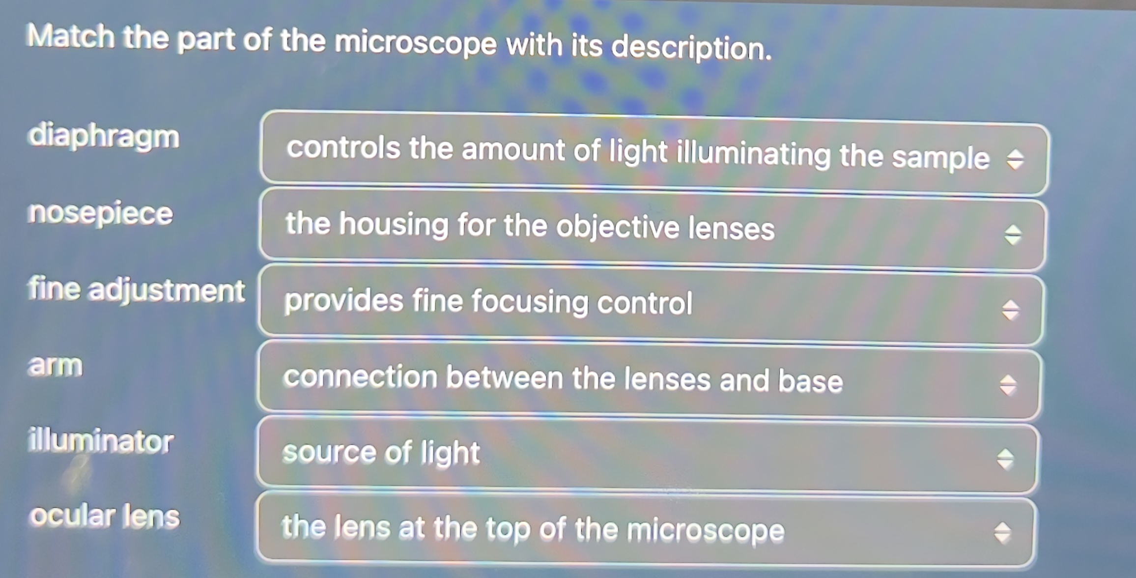 Solved Match the part of the microscope with its | Chegg.com