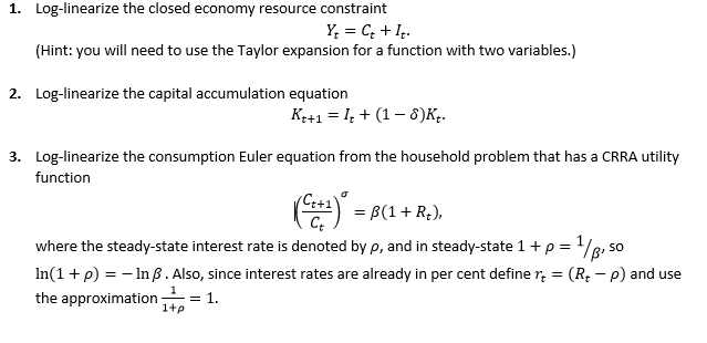 1. Log-linearize the closed economy resource | Chegg.com