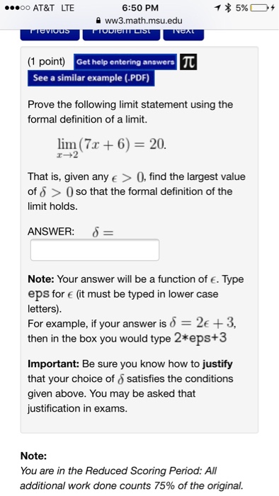 Solved Prove the following limit statement using the formal | Chegg.com