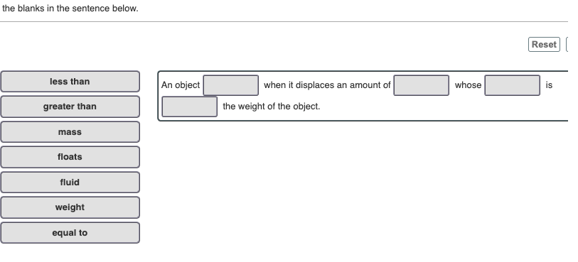 Solved the blanks in the sentence below. An object when it | Chegg.com