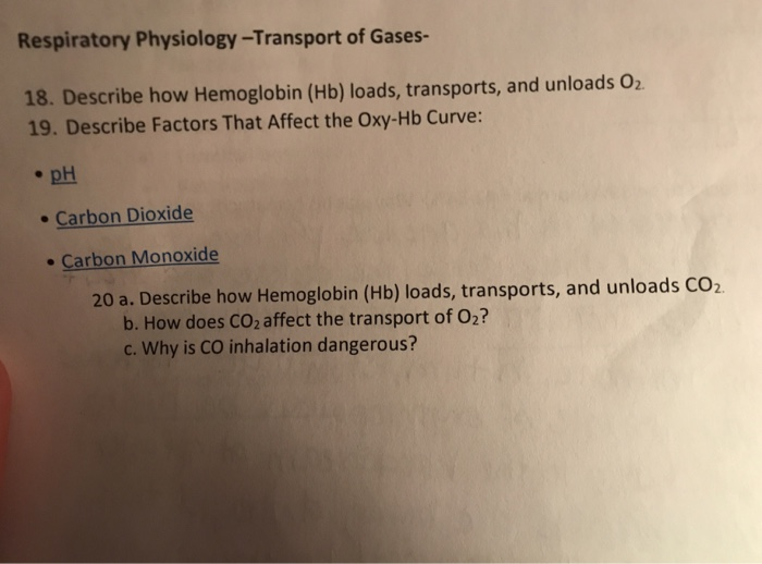Solved Respiratory Physiology-Transport of Gases- 18. | Chegg.com
