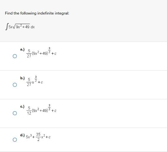 Solved Find indefinite integrals by u-substitution with | Chegg.com