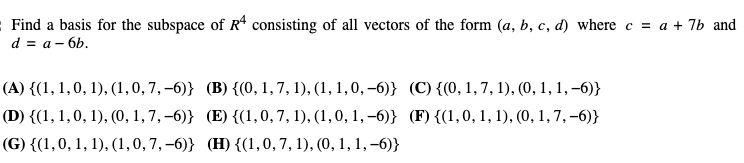 Solved Find a basis for the subspace of R4 consisting of all | Chegg.com