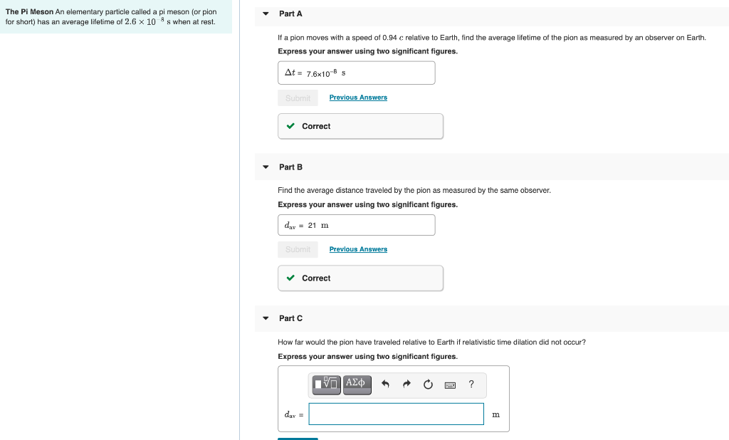 Solved The Pi Meson An elementary particle called a pi meson | Chegg.com