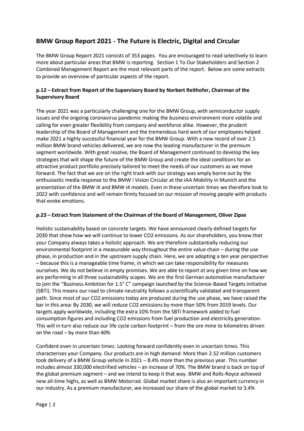 Solved BMW Group Report 2021 - The Future is Electric, | Chegg.com