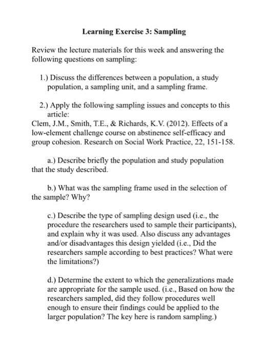 Solved Learning Exercise 3: Sampling Review the lecture | Chegg.com