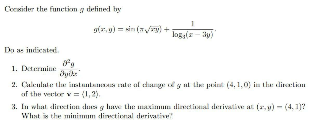 Solved Consider the function g defined by 1 g(x,y) = sin(xy) | Chegg.com