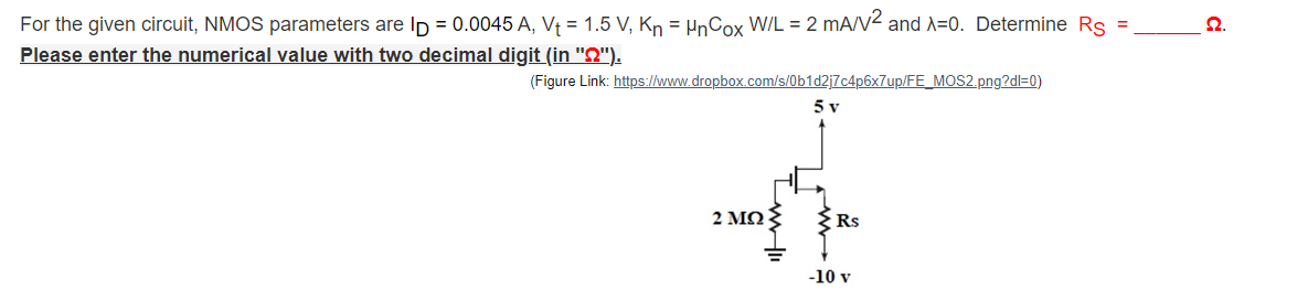 Solved 2. For the given circuit, NMOS parameters are Ip = | Chegg.com