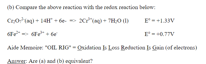Solved (a) Potassium dichromate is a strong oxidising agent. | Chegg.com