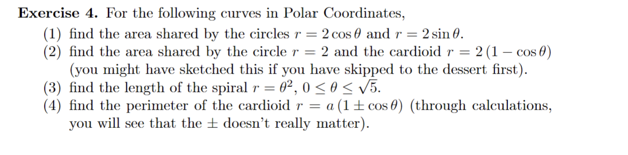 Solved Exercise 4. For the following curves in Polar | Chegg.com