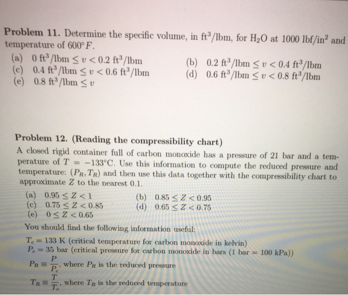 Solved Problem 11. Determine the specific volume, in | Chegg.com