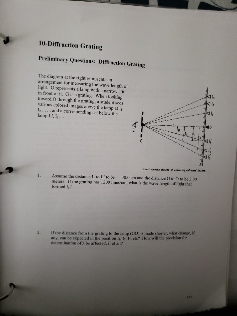 Solved 10-Diffraction Grating Preliminary Questions: | Chegg.com
