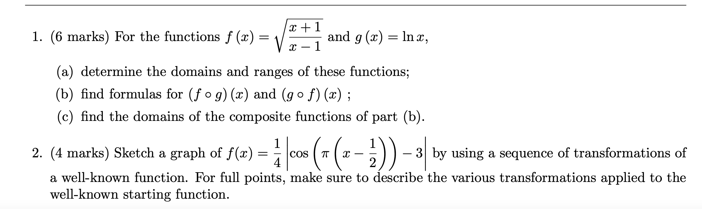 Solved (6 ﻿marks) ﻿For the functions f(x)=x+1x-12 ﻿and | Chegg.com