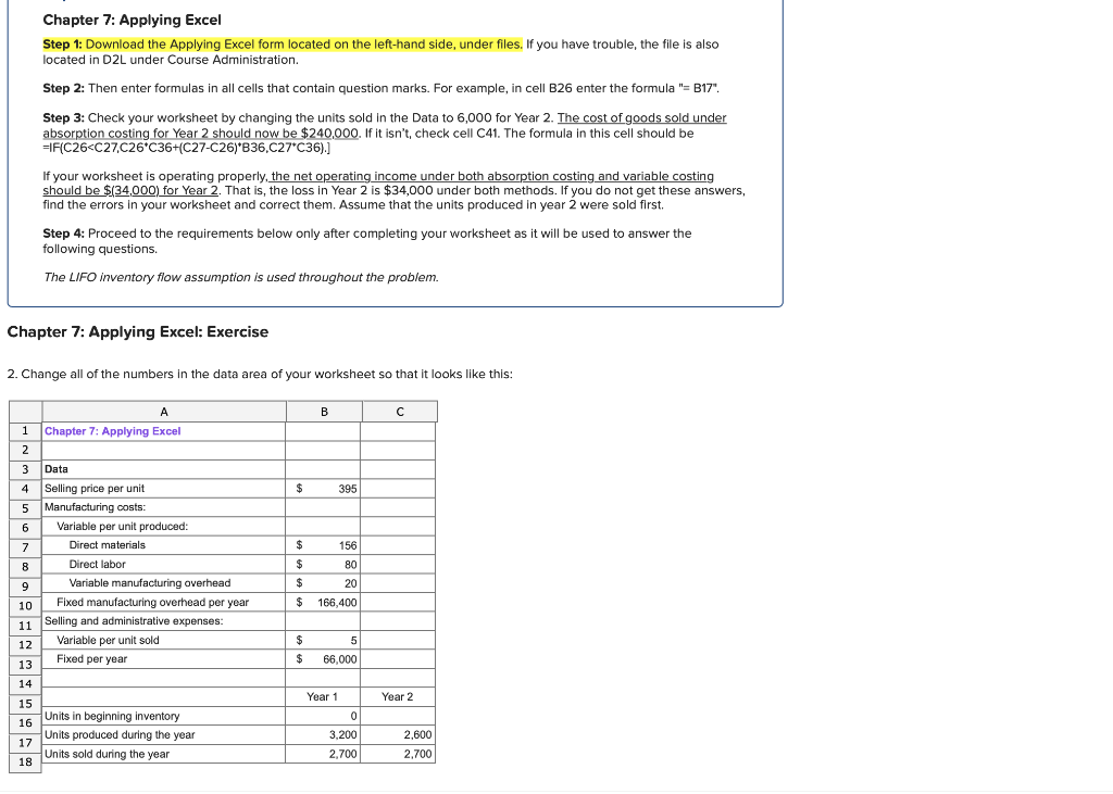 Solved Chapter 7: Applying Excel Step 1: Download the | Chegg.com
