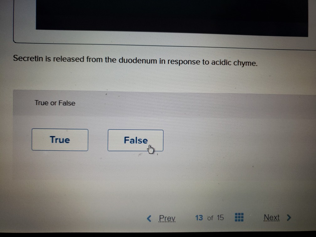 Solved Secretin is released from the duodenum in response to | Chegg.com