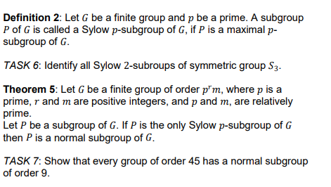 Solved Definition 2: Let G be a finite group and p be a | Chegg.com