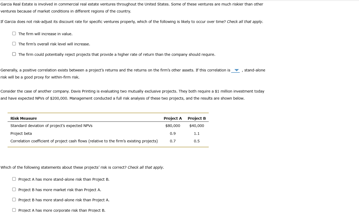 Solved Garcia Real Estate is involved in commercial real | Chegg.com