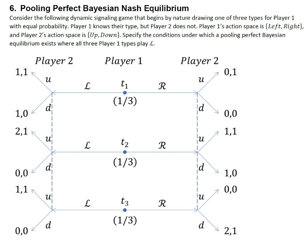 6. Pooling Perfect Bayesian Nash Equilibrium Consider | Chegg.com