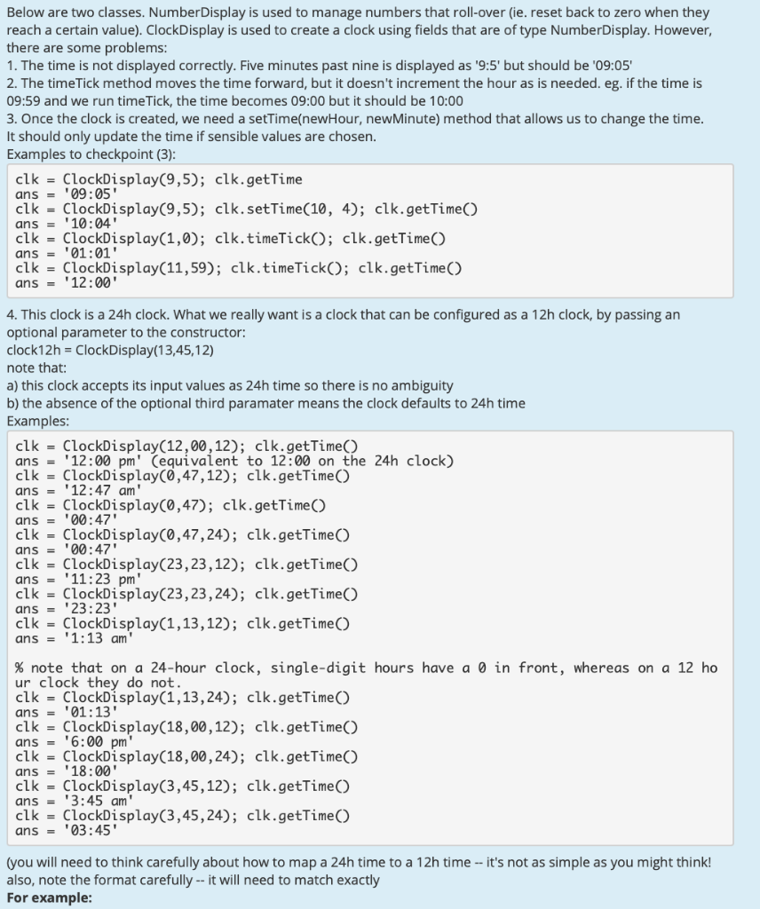 Below are two classes. Number Display is used to | Chegg.com