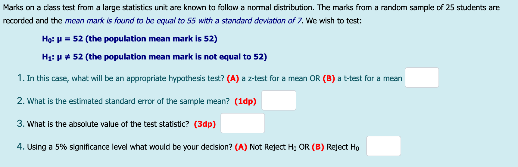 Solved Marks on a class test from a large statistics unit | Chegg.com