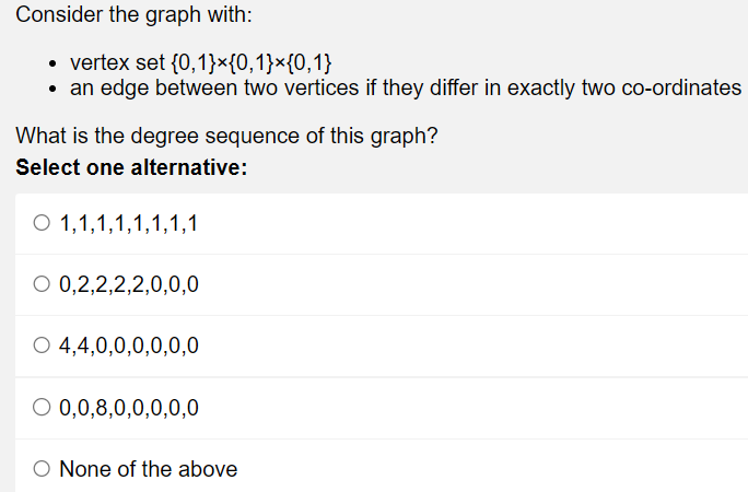 Solved - vertex set {0,1}×{0,1}×{0,1} - an edge between two | Chegg.com